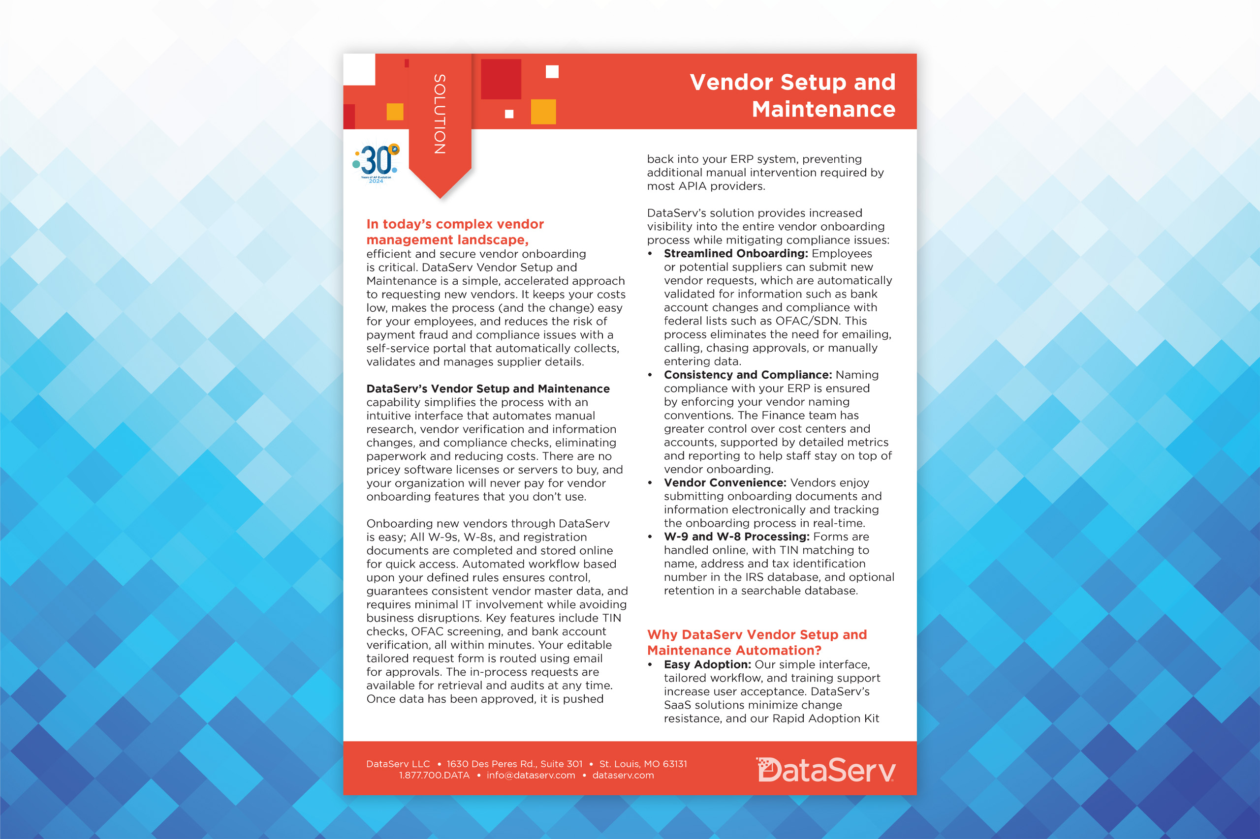 Vendor Setup and Maintenance Solution Sheet | DataServ