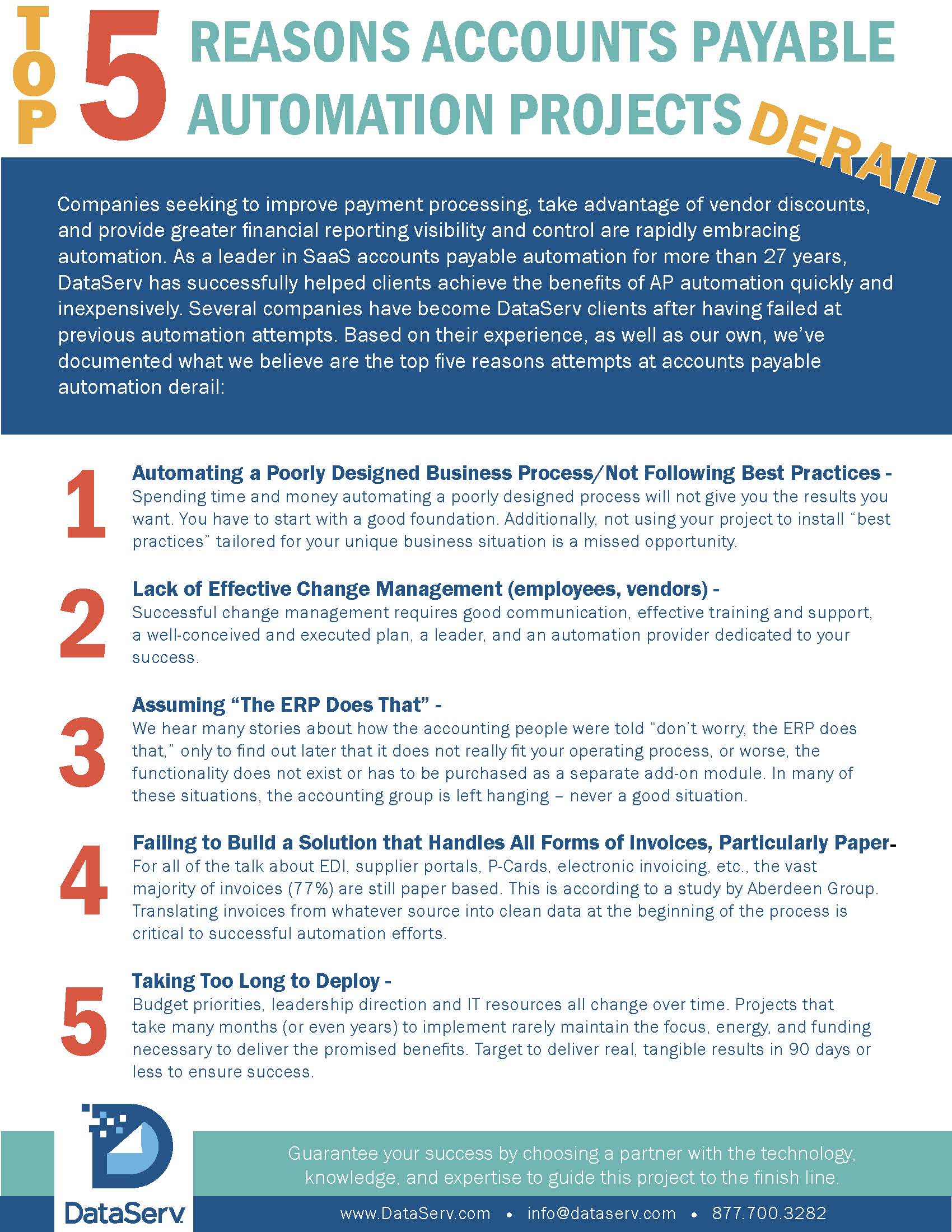 Solution Sheet: Top 5 Reasons Accounts Payable Automation Projects Derail | DataServ