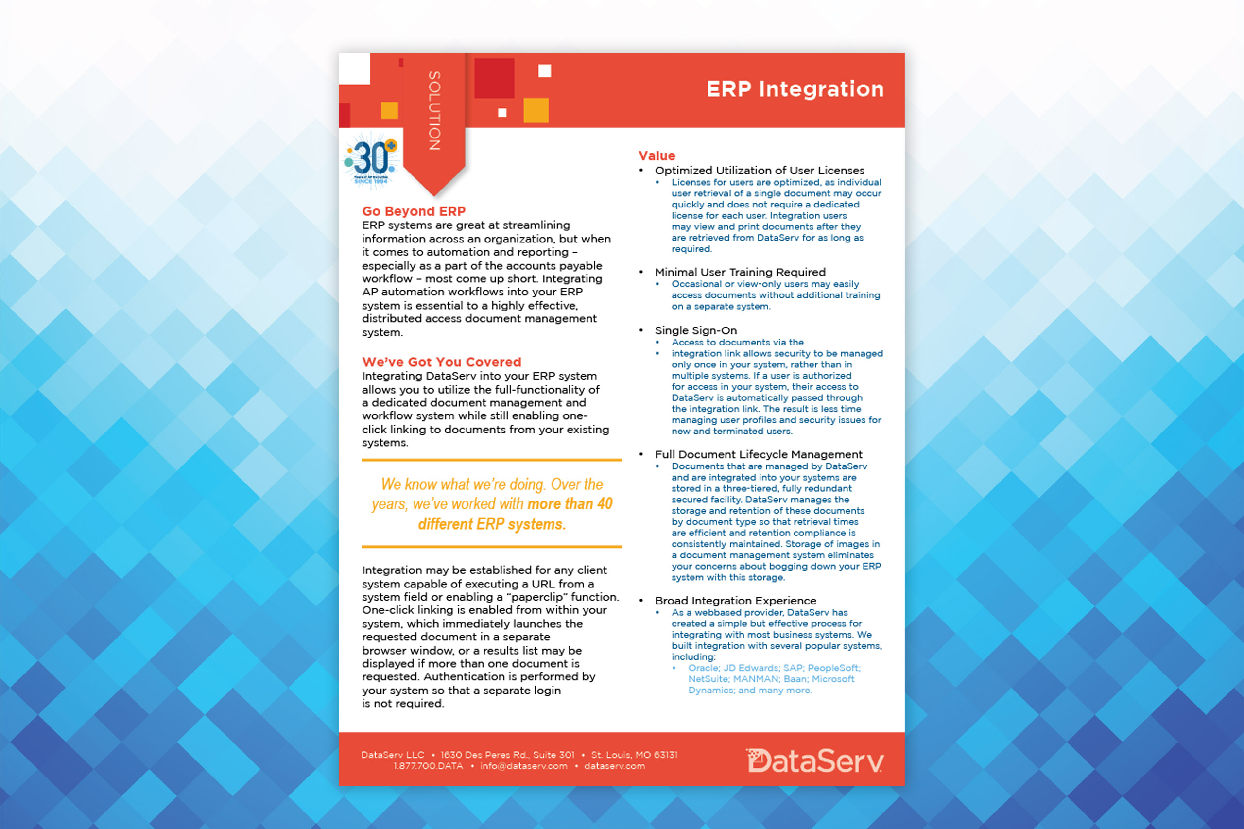 Solution Sheet: ERP Integration | DataServ