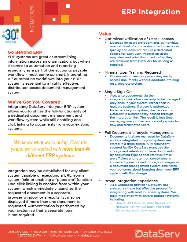 Solution Sheet: ERP Integration | DataServ